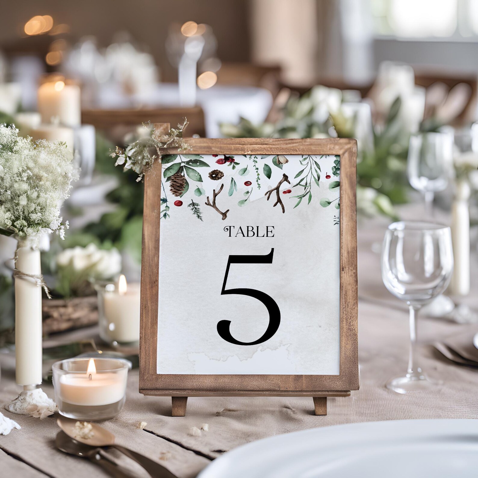 LOLA - Winter Wedding Table Numbers Template, Instant Download, Berries ...