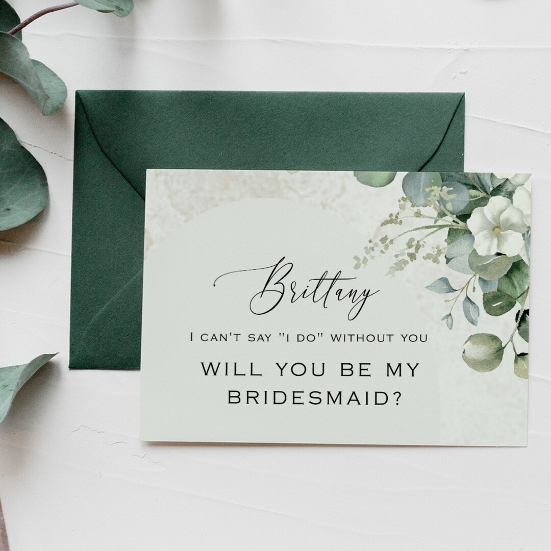 Greenery Bridesmaid Proposal Card: Personalized Eucalyptus Template ...