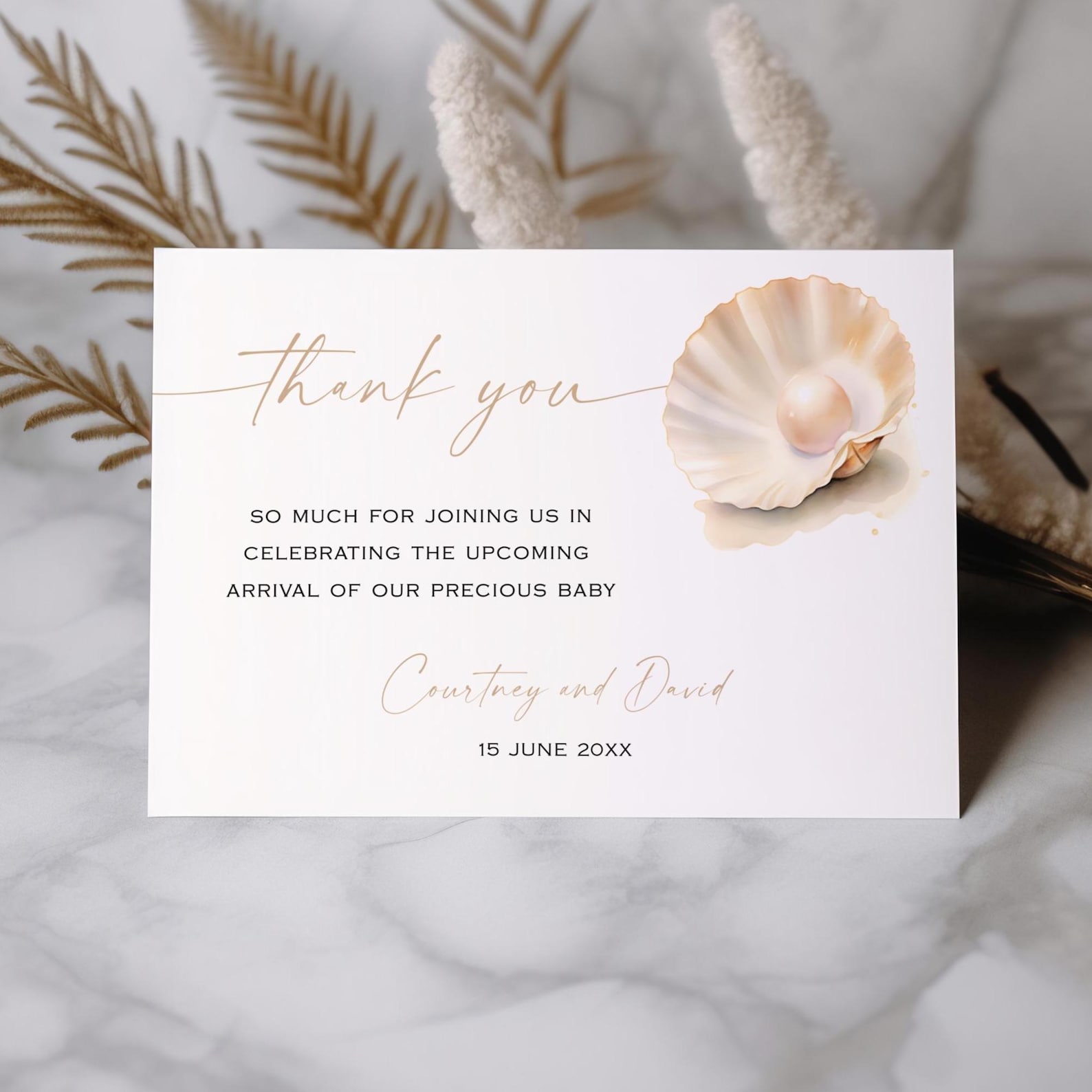 Shell Baby Shower Thank You Card: Mermaid Theme (editable Template ...