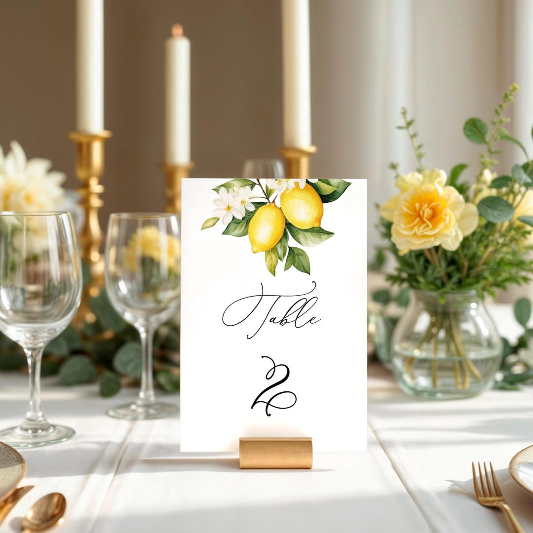 Lemon Theme Wedding Table Numbers Template, Editable Italian ...