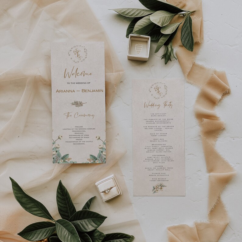 EMMA - Monogrammed Whimsical Wedding Program Template, Botanical,floral, Instant Download ...