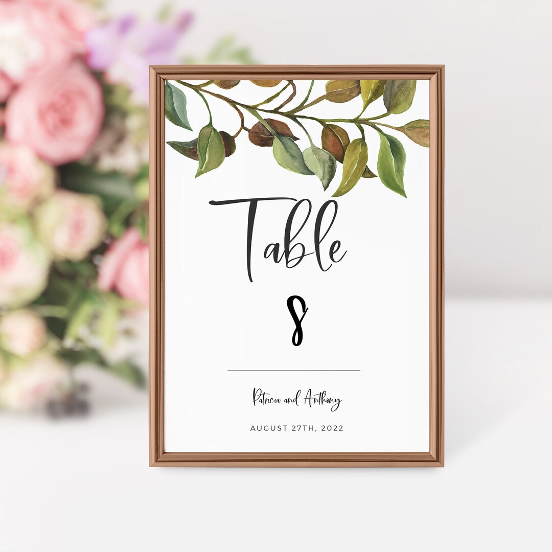 MAYA Sage Minimalist Greenery Table Numbers Template, Instant Download ...