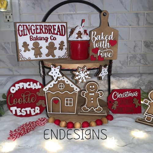 Wooden Gingerbread Man Stands Alone Set of 2 tiered Tray - Etsy