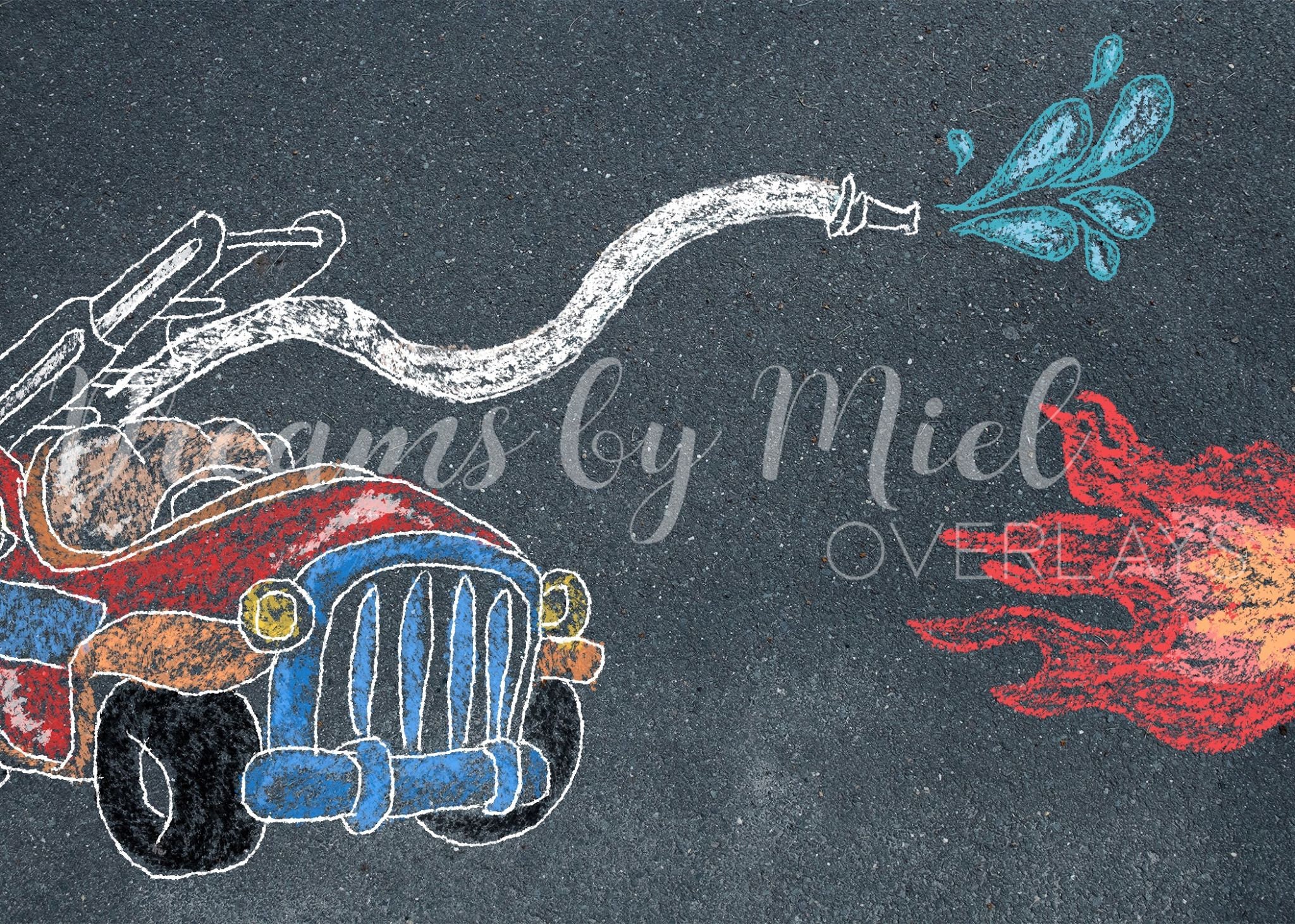Overlay Firetruck Sidewalk Chalk Art - Etsy