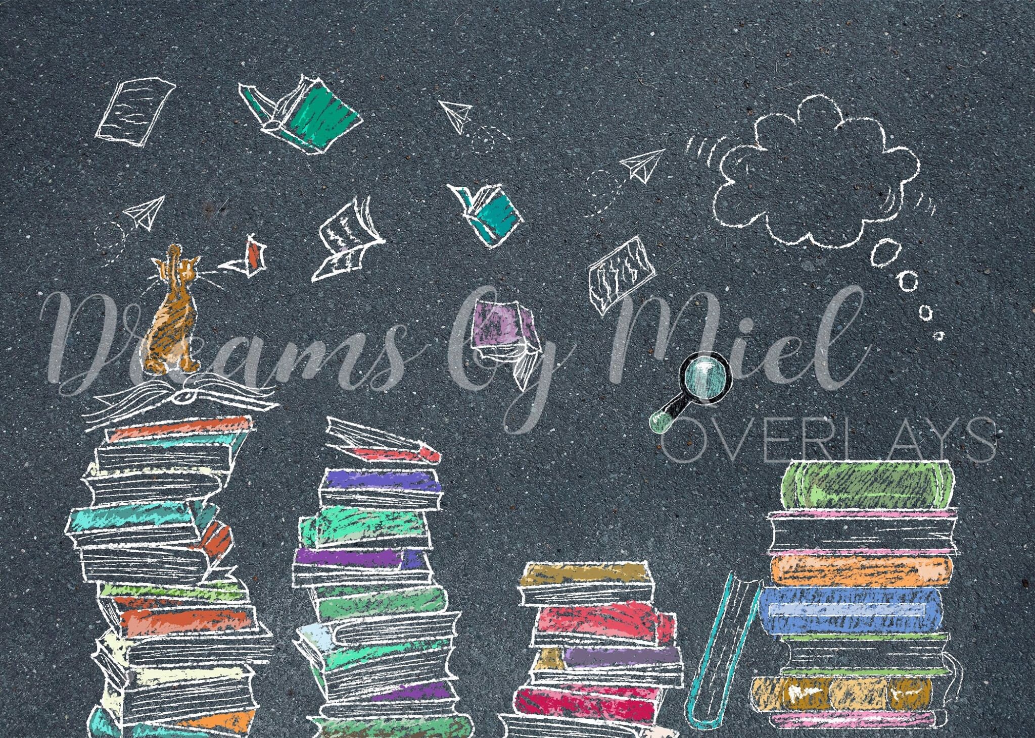 Overlays Books Sidewalk Chalk Art - Etsy