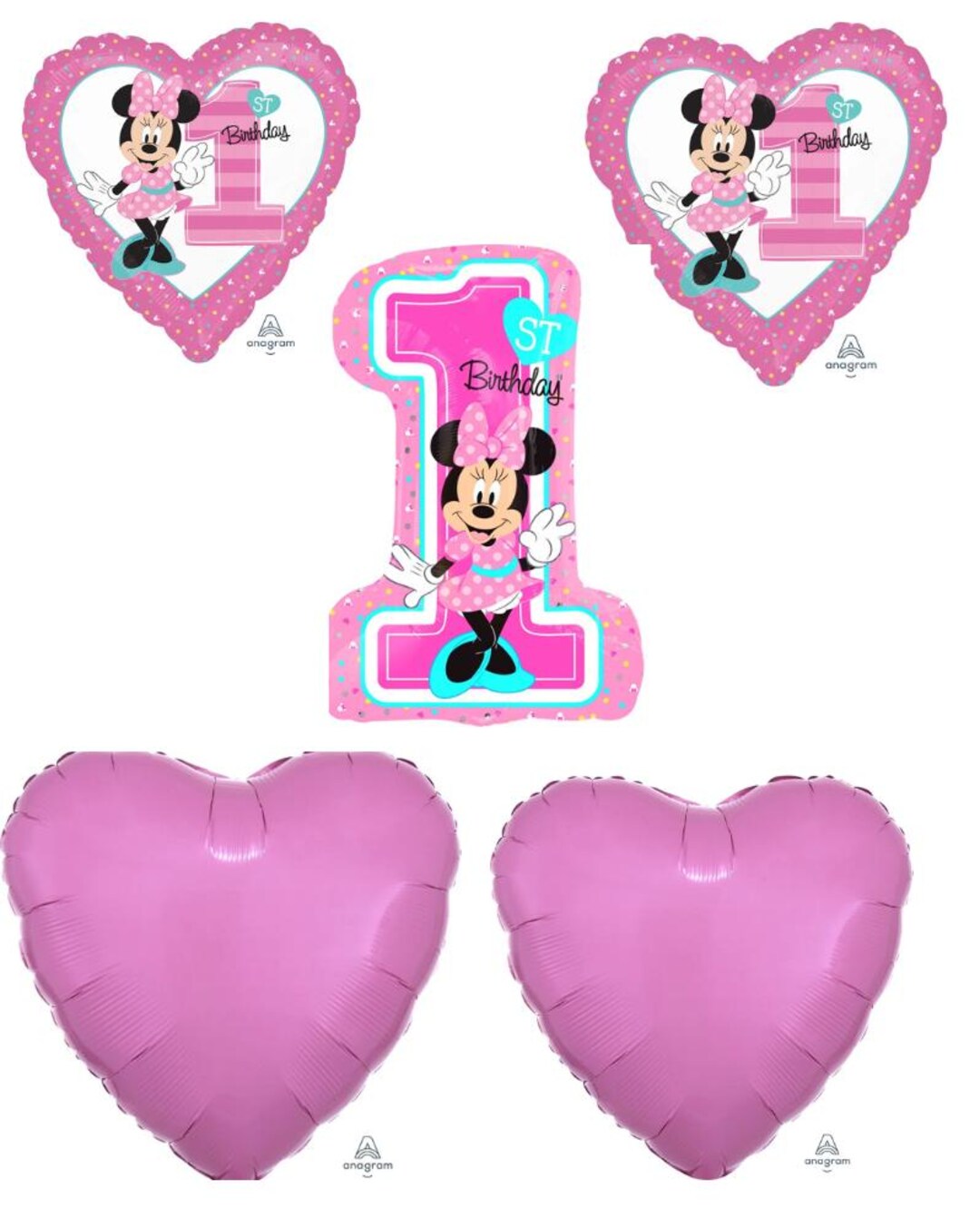 5 Pieces Minnie 1st Birthday Bouquet|mini Mouse Theme Party Foil ...
