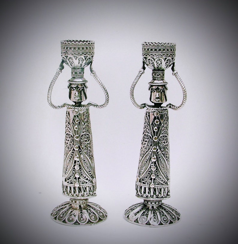 Sterling Silver Shabbat Candlesticks Set, Hasidic Candlesticks, Sabbath ...