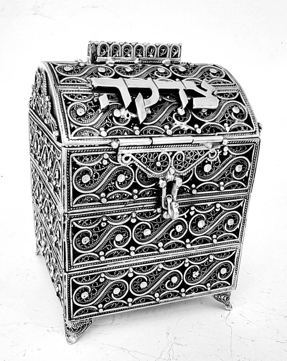 Handcrafted Tzedakah Box, Sterling Silver Tzedakah Box, Traditional ...