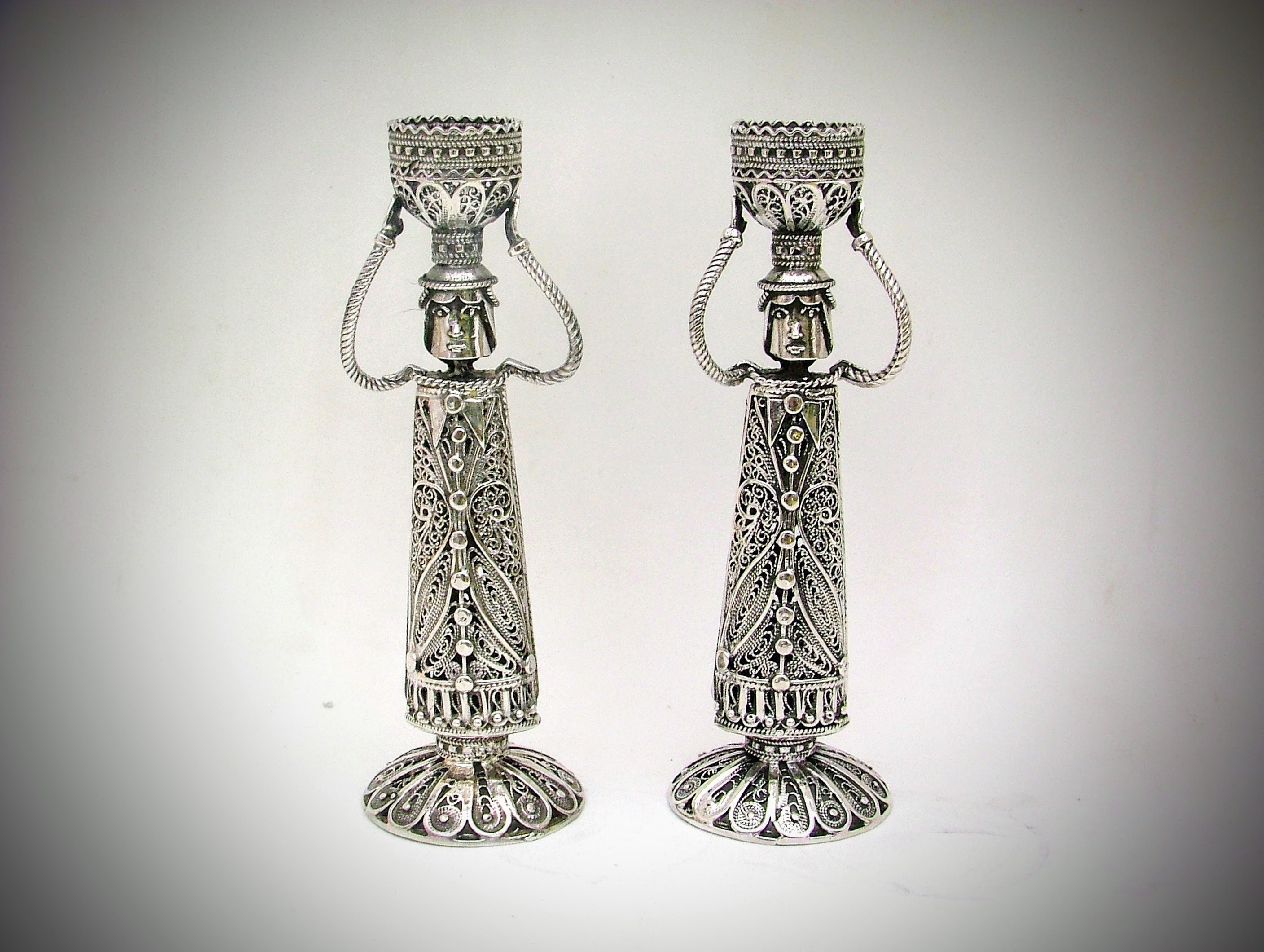 Sterling Silver Shabbat Candlesticks Set, Hasidic Candlesticks, Sabbath ...