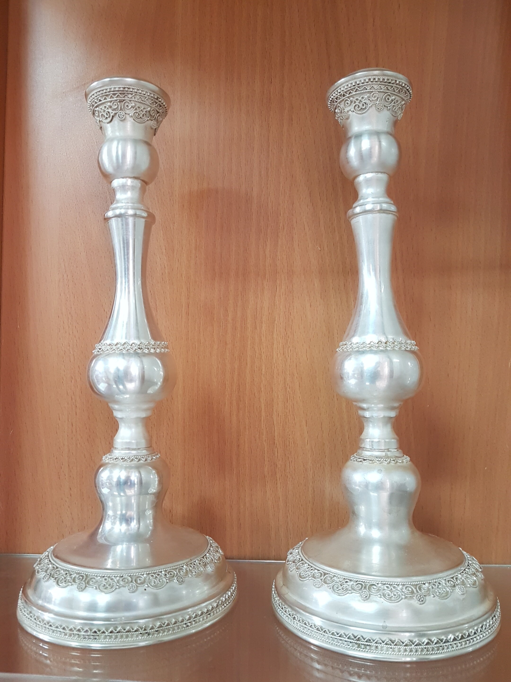 Tall Shabbat Candlesticks, Shabbat Pamotim, Sterling Silver ...