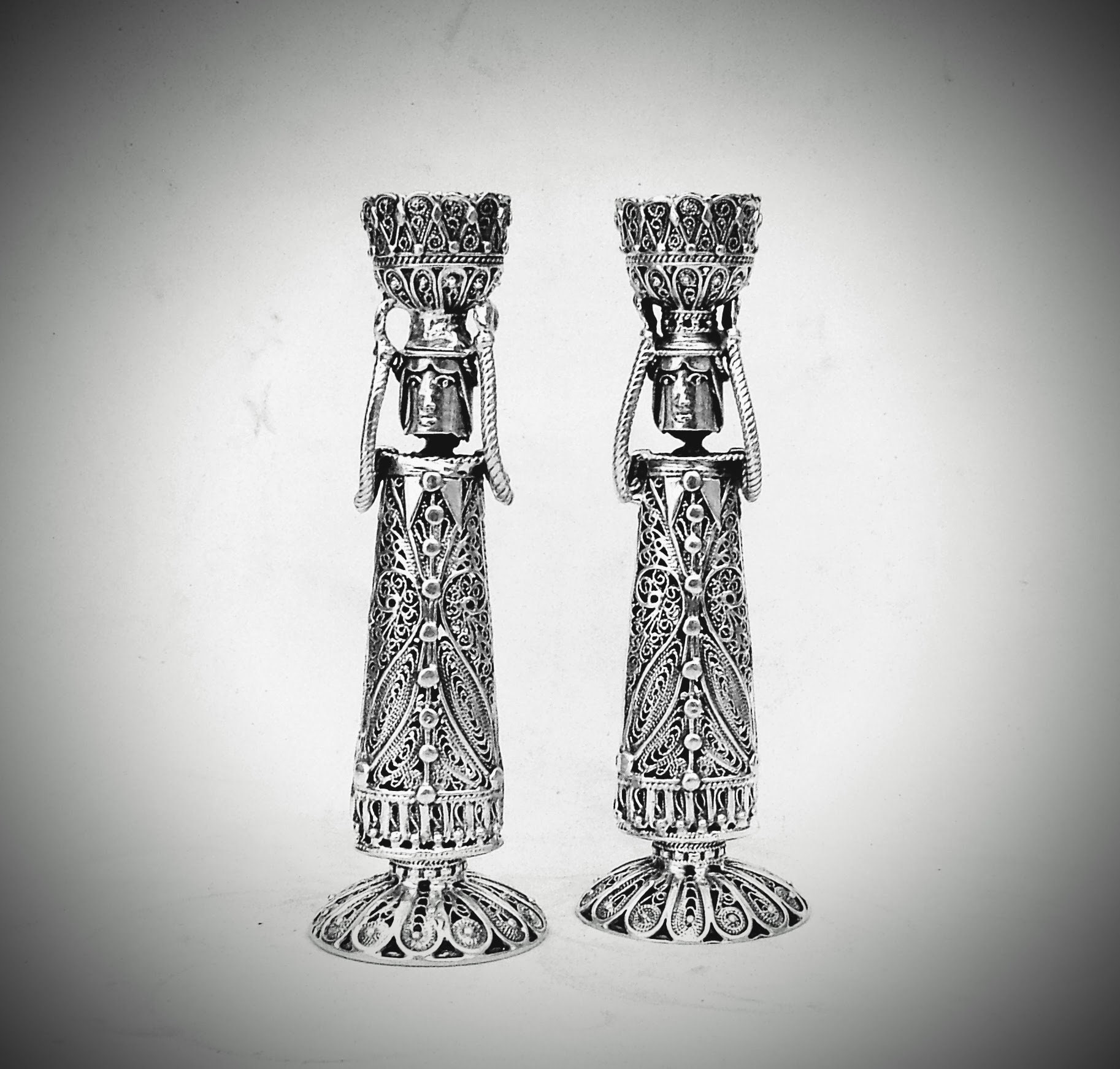 Sterling Silver Shabbat Candlesticks Set, Hasidic Candlesticks, Sabbath ...
