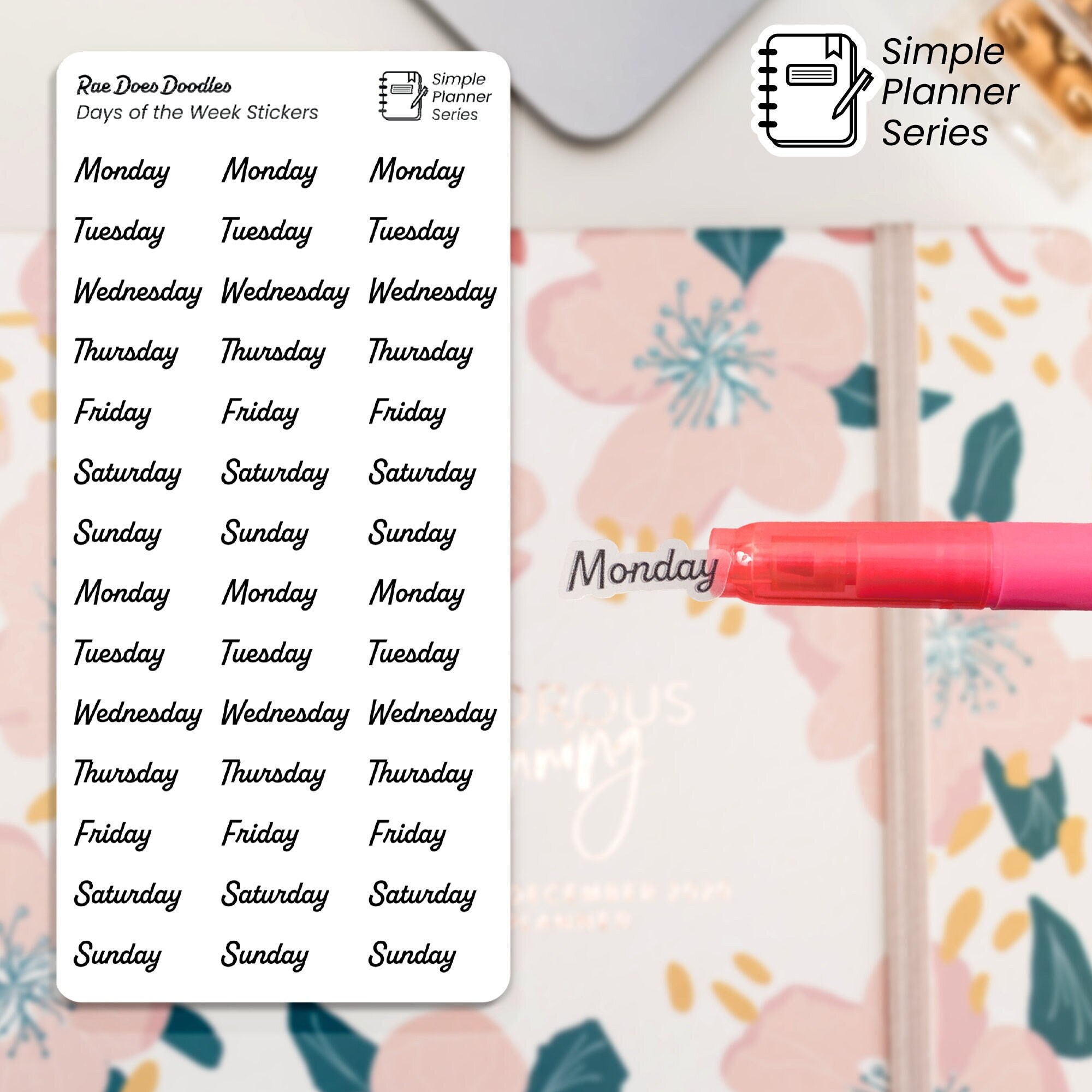 Days of the Week Planner Stickers Weekday Planner Stickers Daily ...