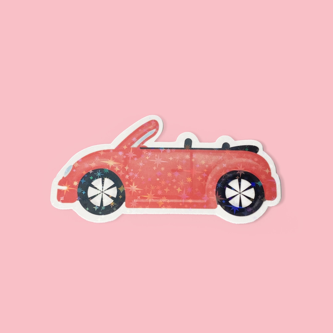 Pink Retro Convertible Beetle Bug Glitter Sticker - Etsy