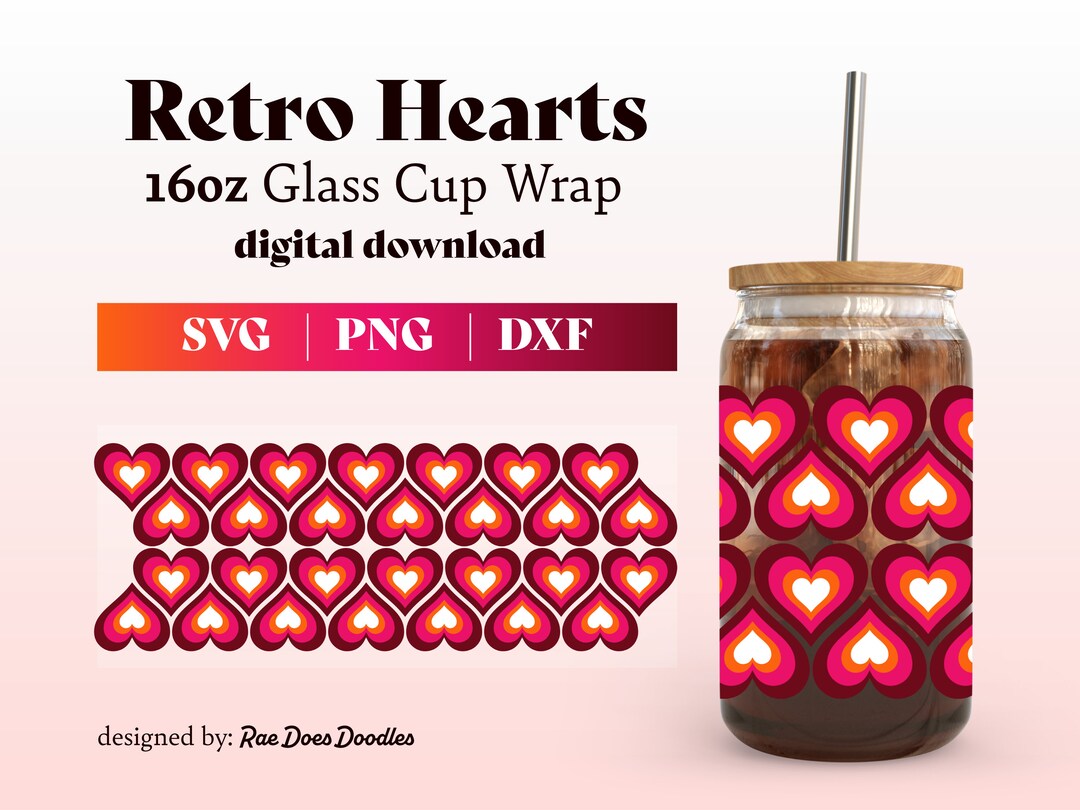 Retro Hearts SVG | Heart SVG 16oz Libbey Glass Cup Wrap | Seamless ...