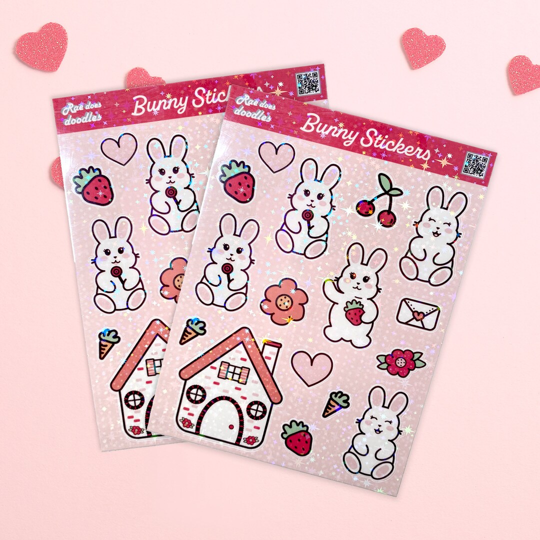 Cute Bunny Holographic Sticker Sheet - Etsy