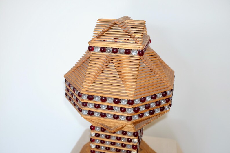 Popsicle Stick and Glass Beads Tramp Art Lamp - Etsy