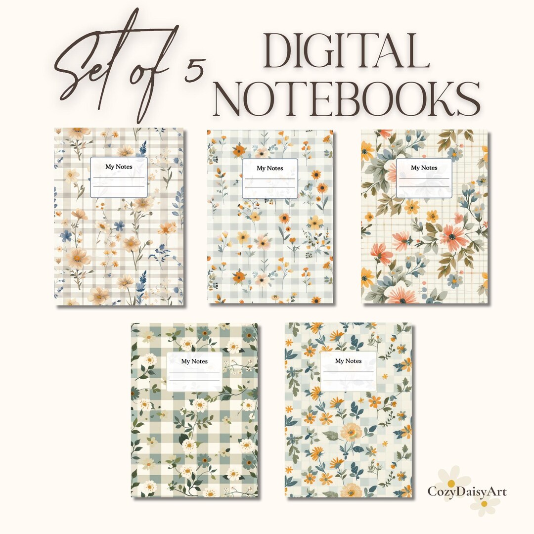 Gingham Floral Digital Notebook Set: Hyperlinked PDF Journals ...