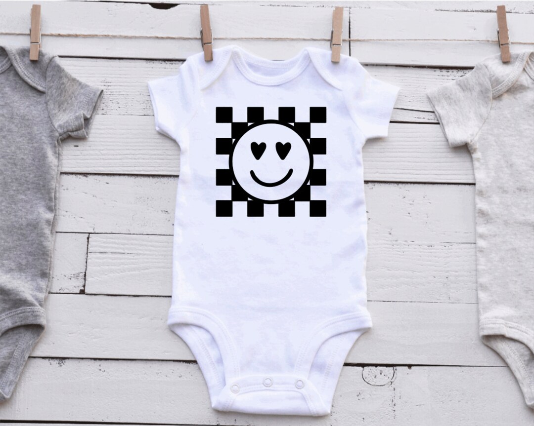 Checkered Happy Smiley Face Onesie Toddler Shirt I Cute Baby Smiley ...