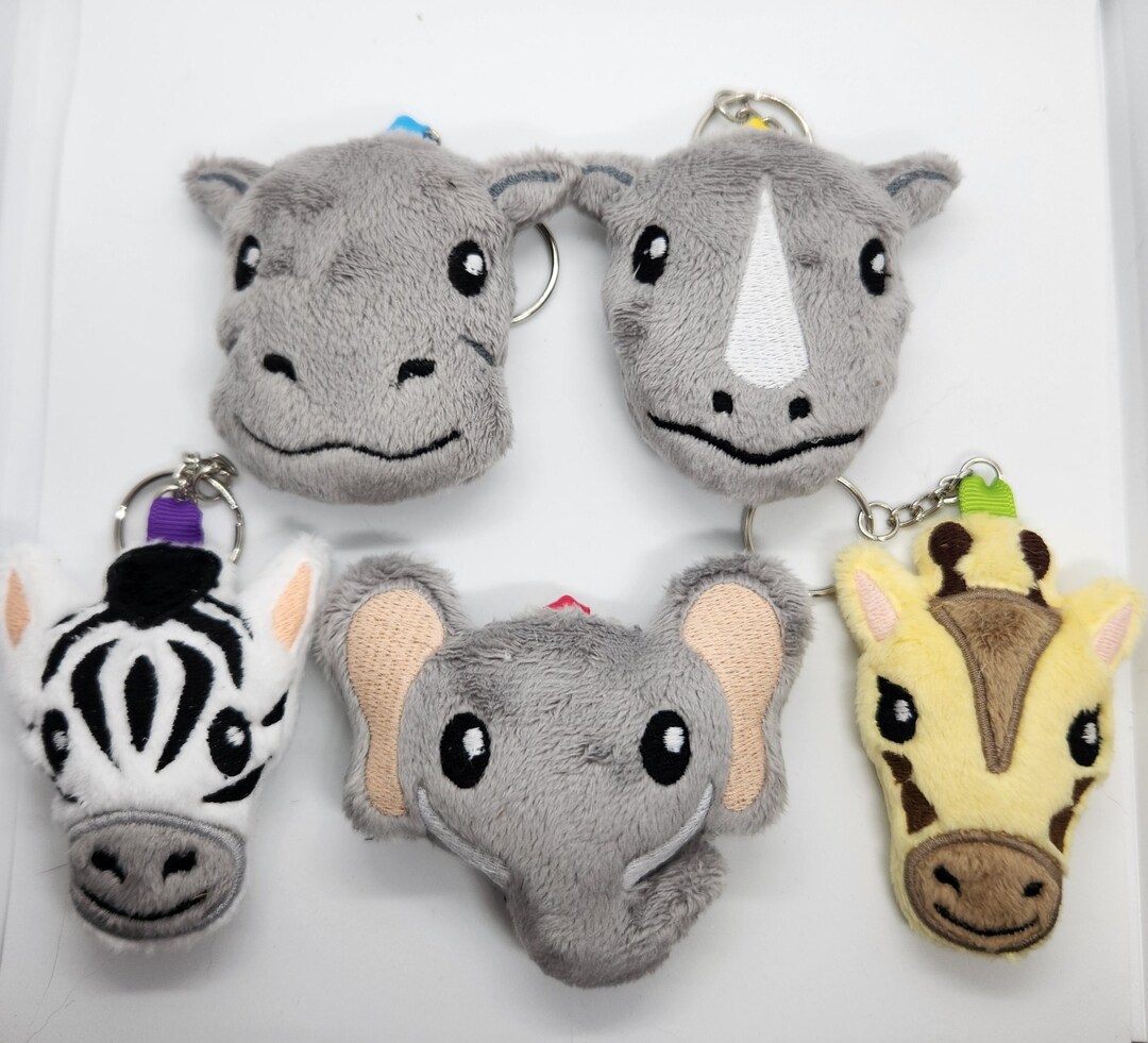 Safari Animal Plushie Keychain Elephant Giraffe Hippo Rhino Zebra - Etsy