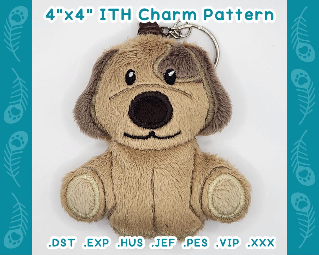 Stuffed Dog Charm Keychain ITH Digital Pattern - Etsy