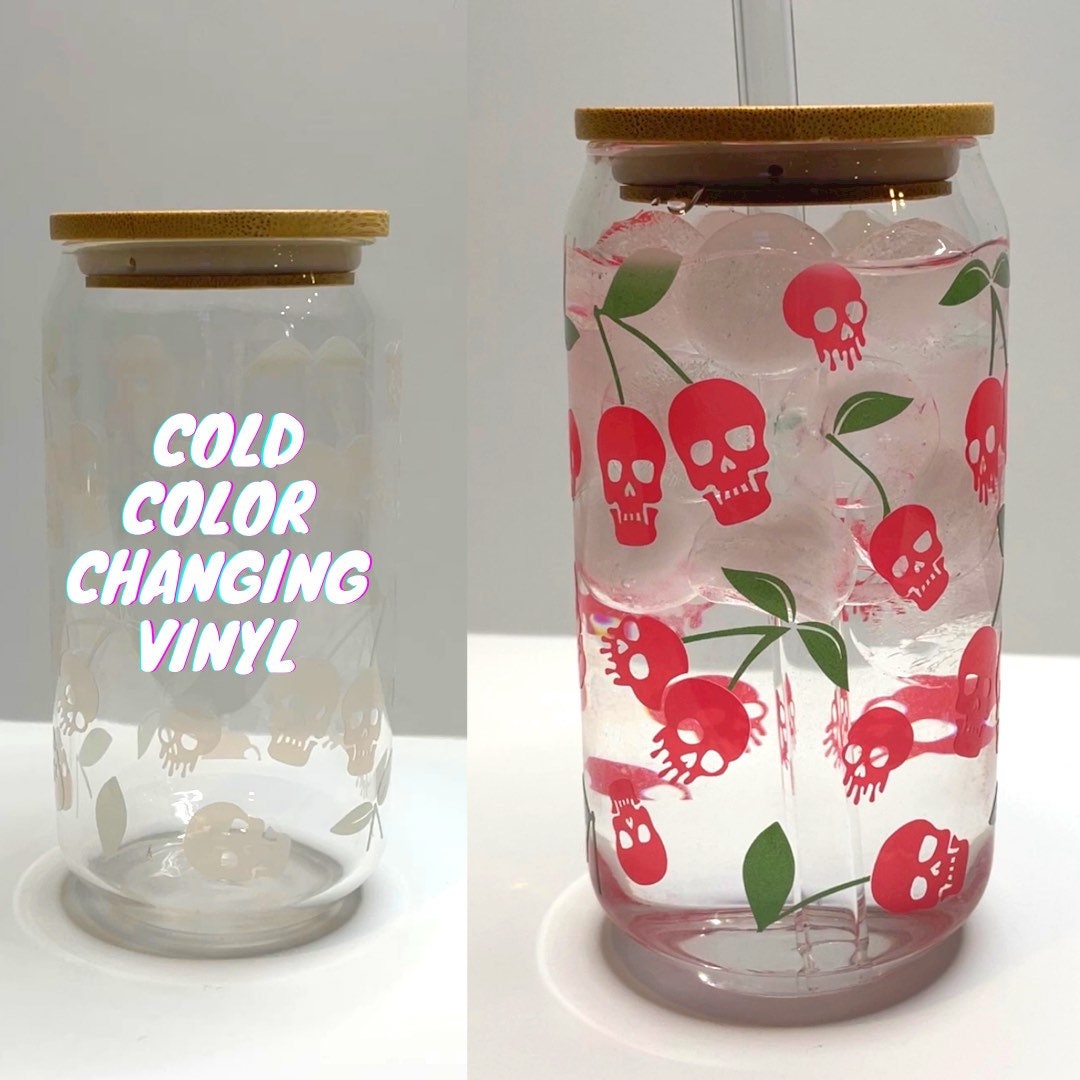 Cherry Skulls Color Changing Glass Can Cup With Bamboo Lid and - Etsy