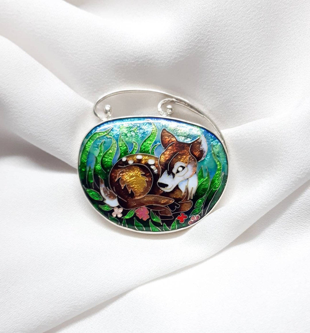 Fawn, Georgian Cloisonne Enamel Jewelry, Silver Pendant - Etsy