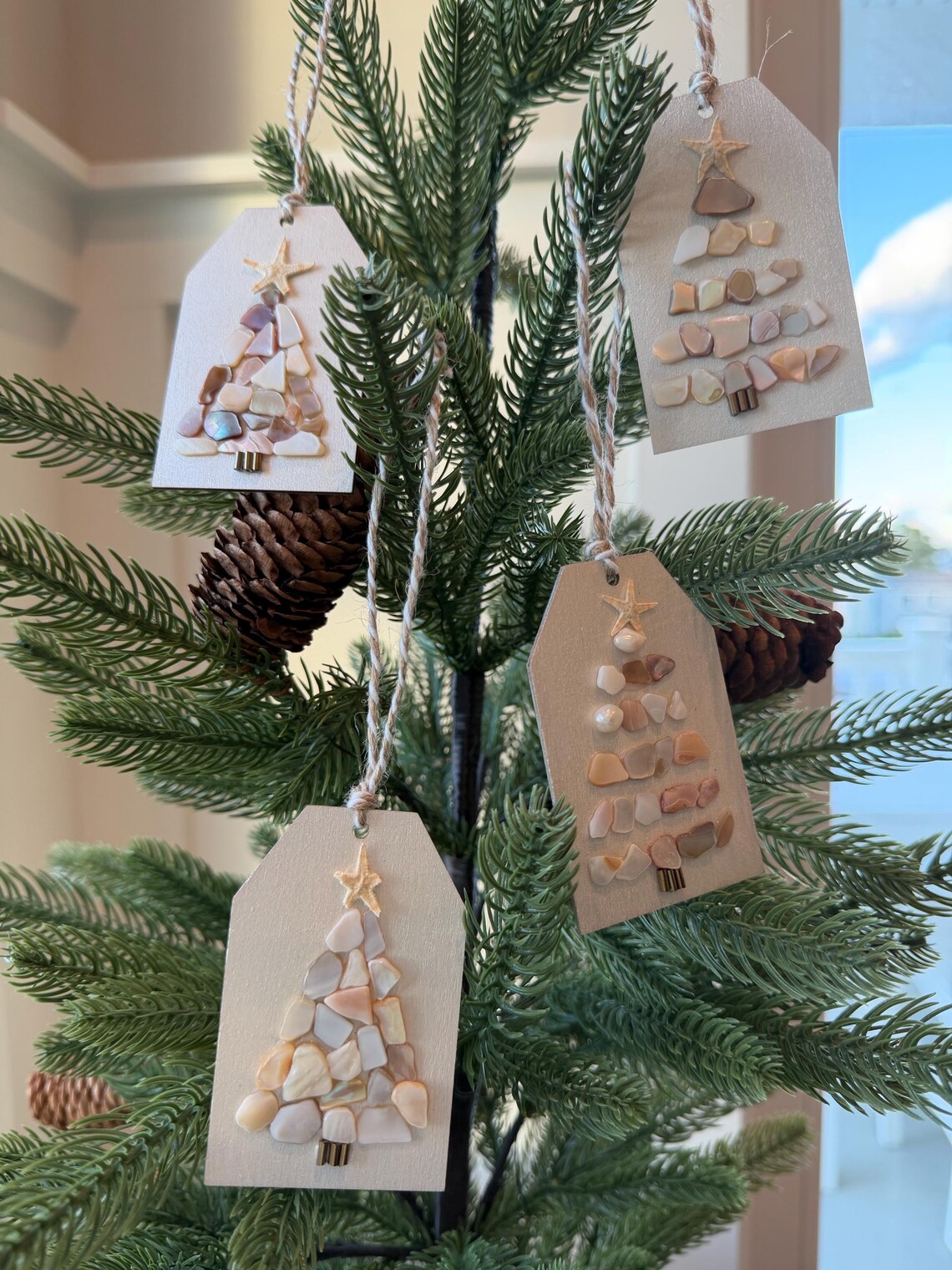 Handmade Seashell Christmas Tree Ornaments – Set of 4 • Coastal Holiday ...