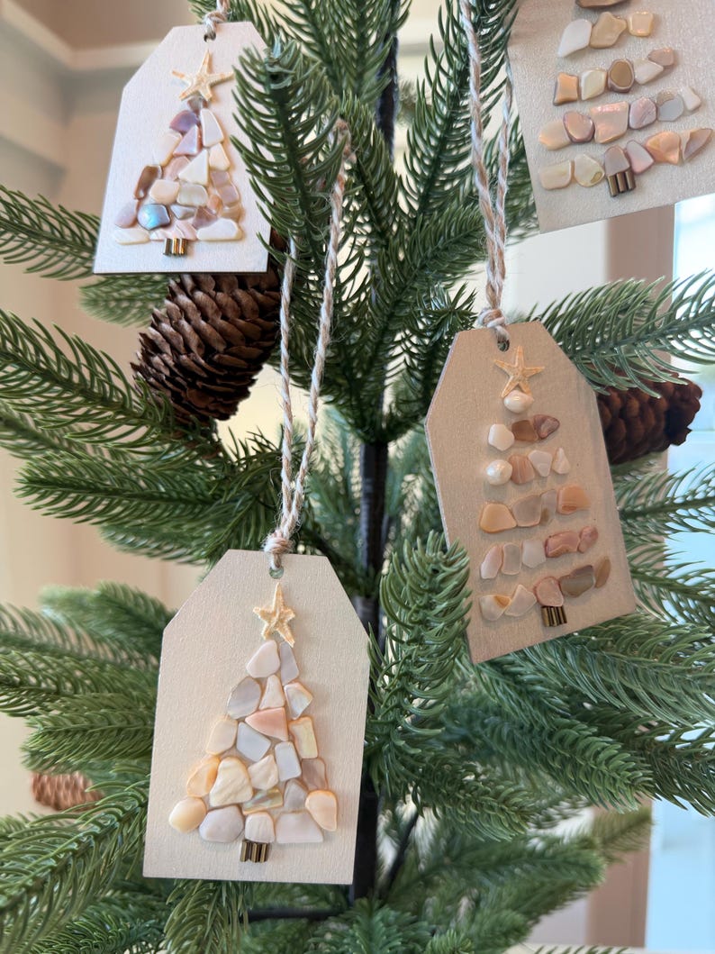 Handmade Seashell Christmas Tree Ornaments – Set of 4 • Coastal Holiday ...