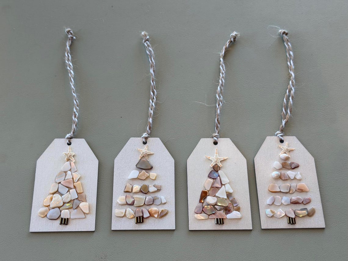Handmade Seashell Christmas Tree Ornaments – Set of 4 • Coastal Holiday ...