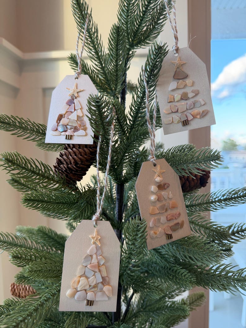 Handmade Seashell Christmas Tree Ornaments – Set of 4 • Coastal Holiday ...