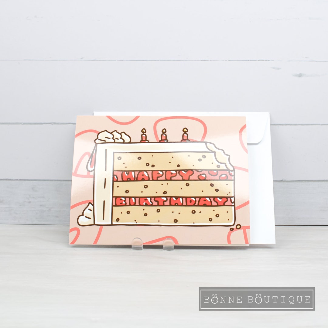 CAKE SLICE Happy Birthday Greeting/note Card Blank Inside Glossy Thick ...