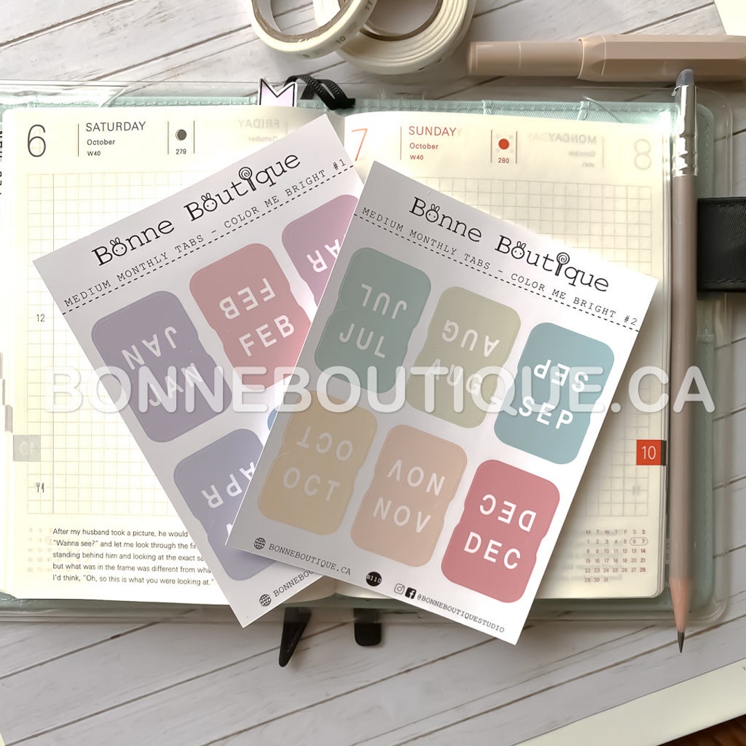 Perforated MEDIUM Sized Tabs 1" Wide - January to December Monthly Tabs ...