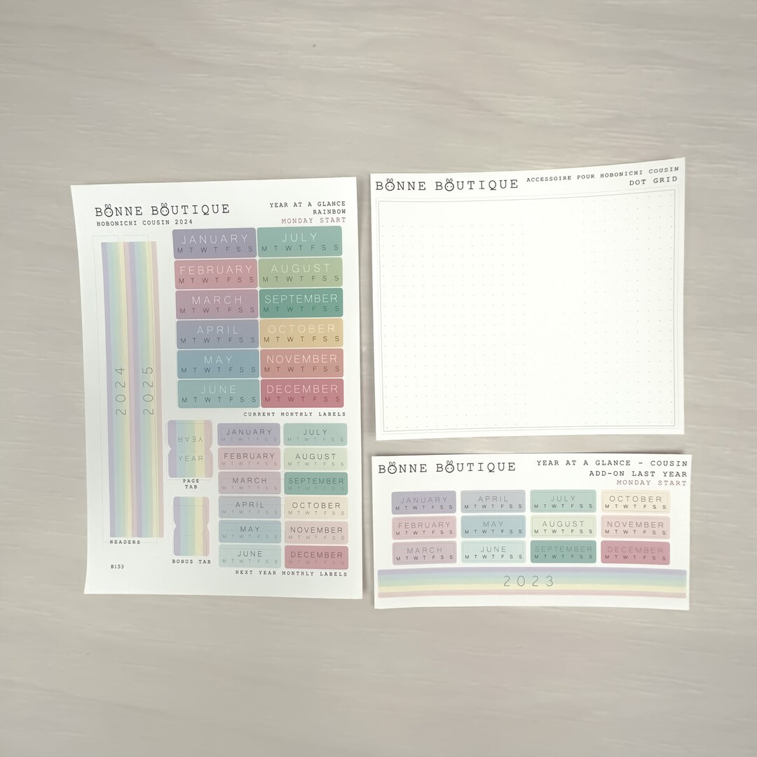 2024 YEAR at a GLANCE for Hobonichi A5 Cousin in Rainbow Yearly Kit ...