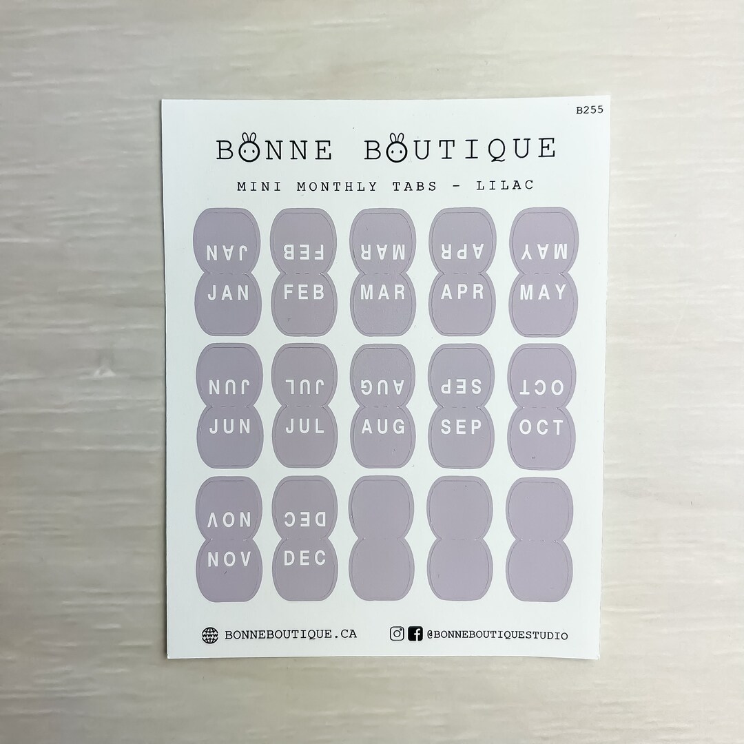Mini Monthly Tabs Stickers - Lilac - Perforated Tabs for Easy Guided ...