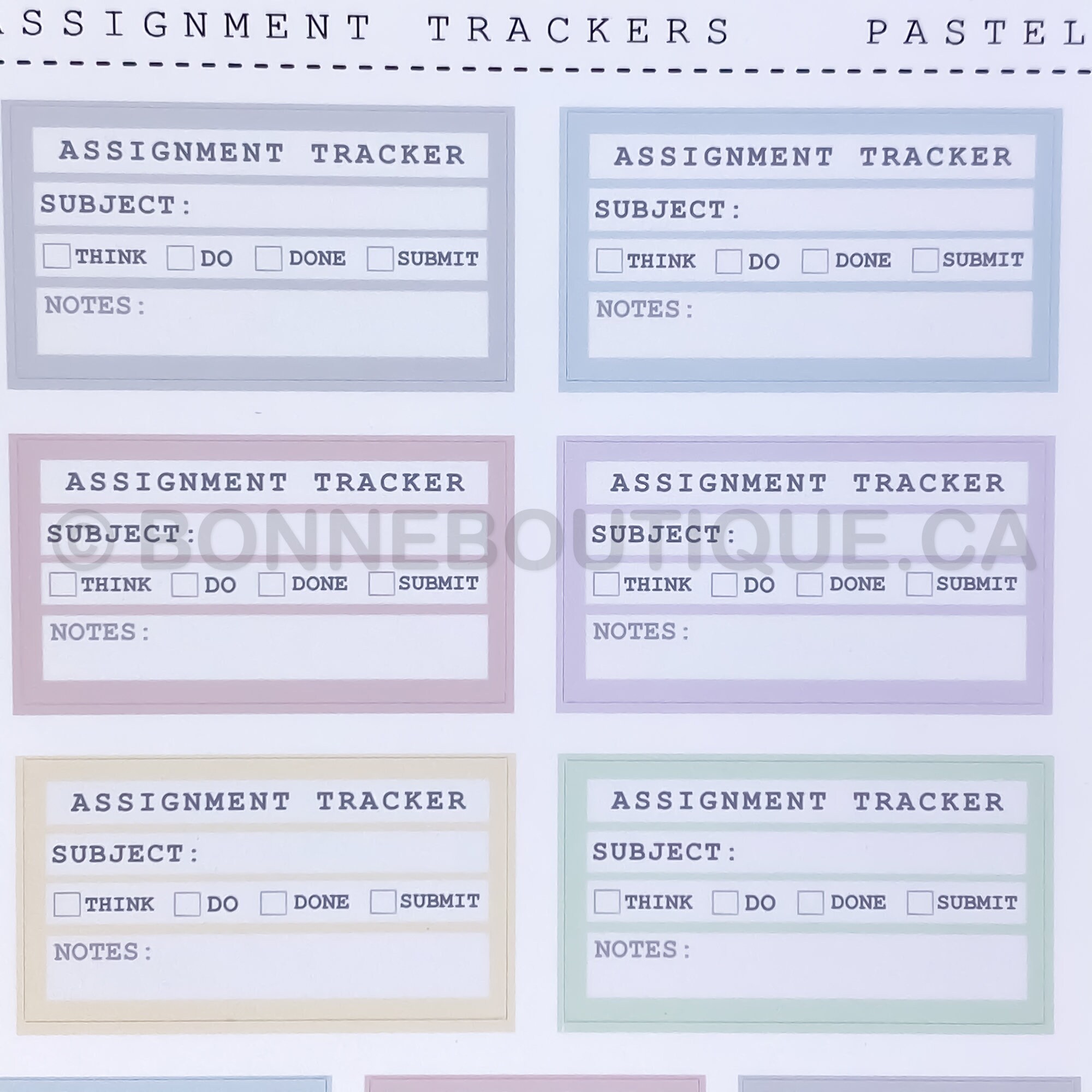 Assignment Tracker Planner Stickers Pastel or Full Sheet of | Etsy