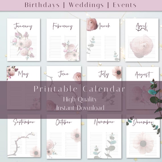 PRINTABLE Calendar Printable Pink Floral Calendar Flower | Etsy