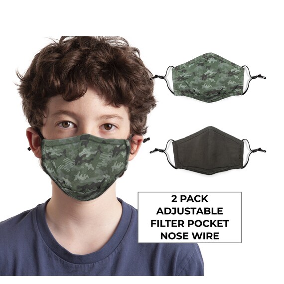 2/PACK Army Camo Kids Cotton Face Mask With Filter Pocket | Etsy
