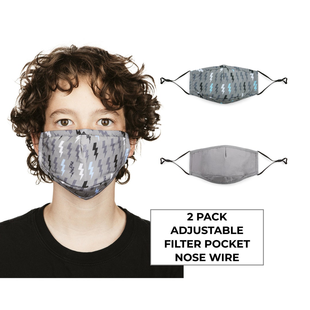 2/PACK Cotton Kids Grey and Lightning Face Masks With Filter - Etsy
