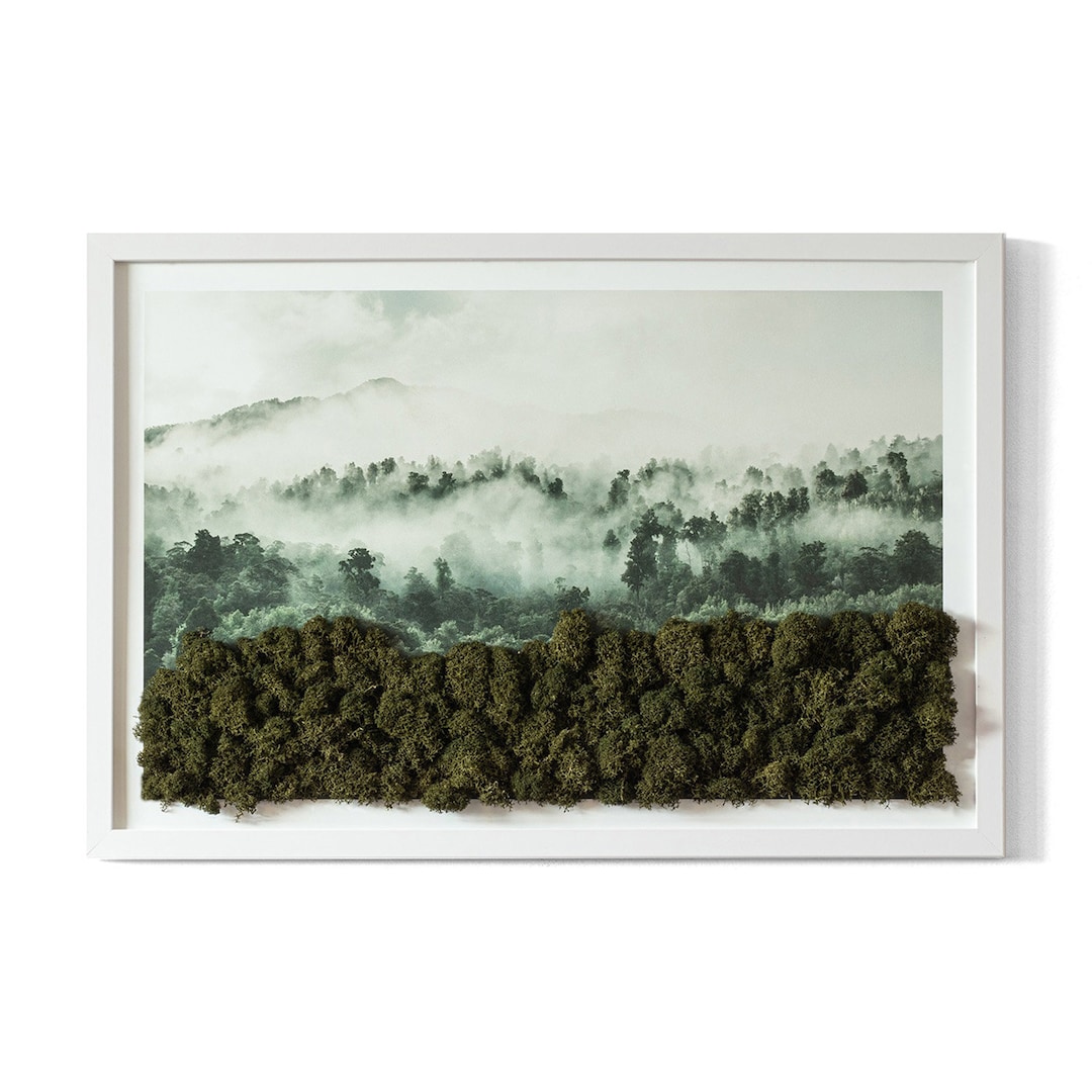 Wall Moss Art: Forest in the Fog, Amazing Printing, With Reindeer Moss ...