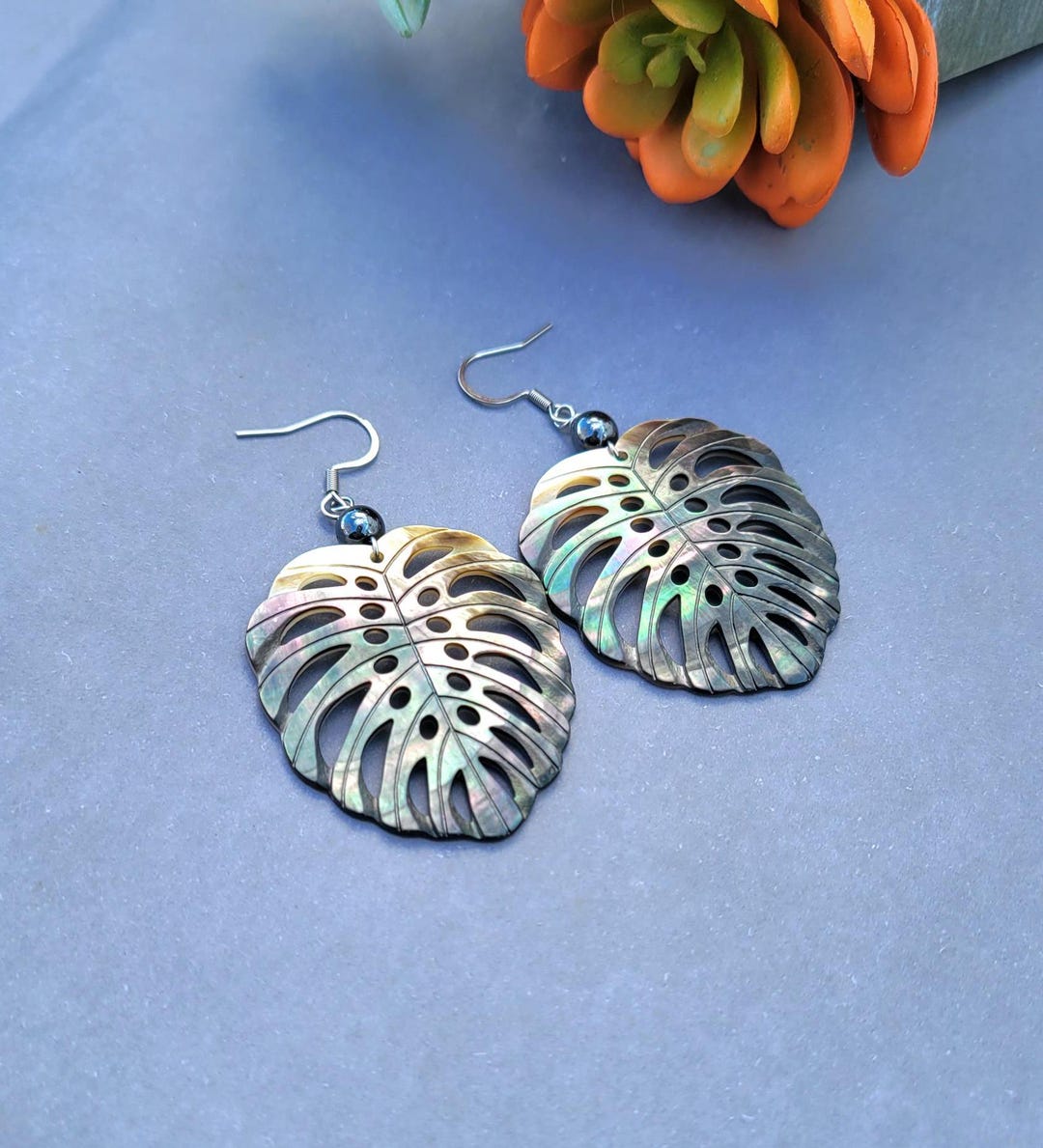 Monstera Leaf Earrings, Abalone Shell, Mother of Pearl - Island Jewelry ...