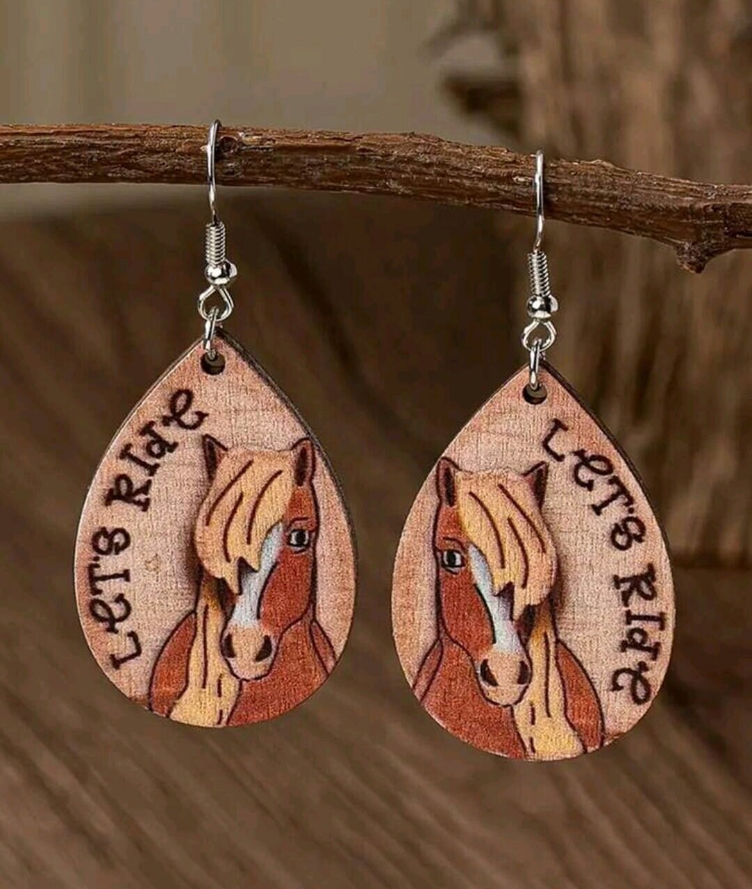 Horse Western Southwestern Let's Ride Horse Small Drop Wood Earrings ...