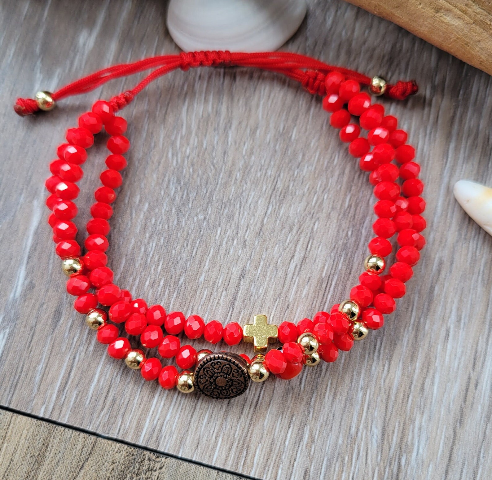 Set of 4 Matching Evil Eye Red Bracelets/tiny Red Beads 3 Strand ...