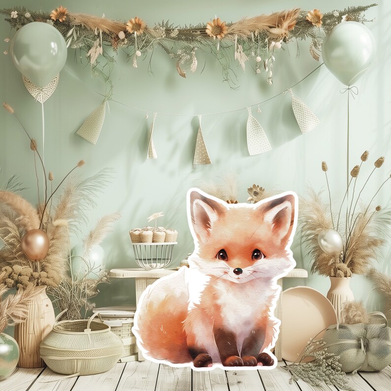 FOX Baby Big Decor Cutout Party Props, Cute FOX Birthday Standee ...