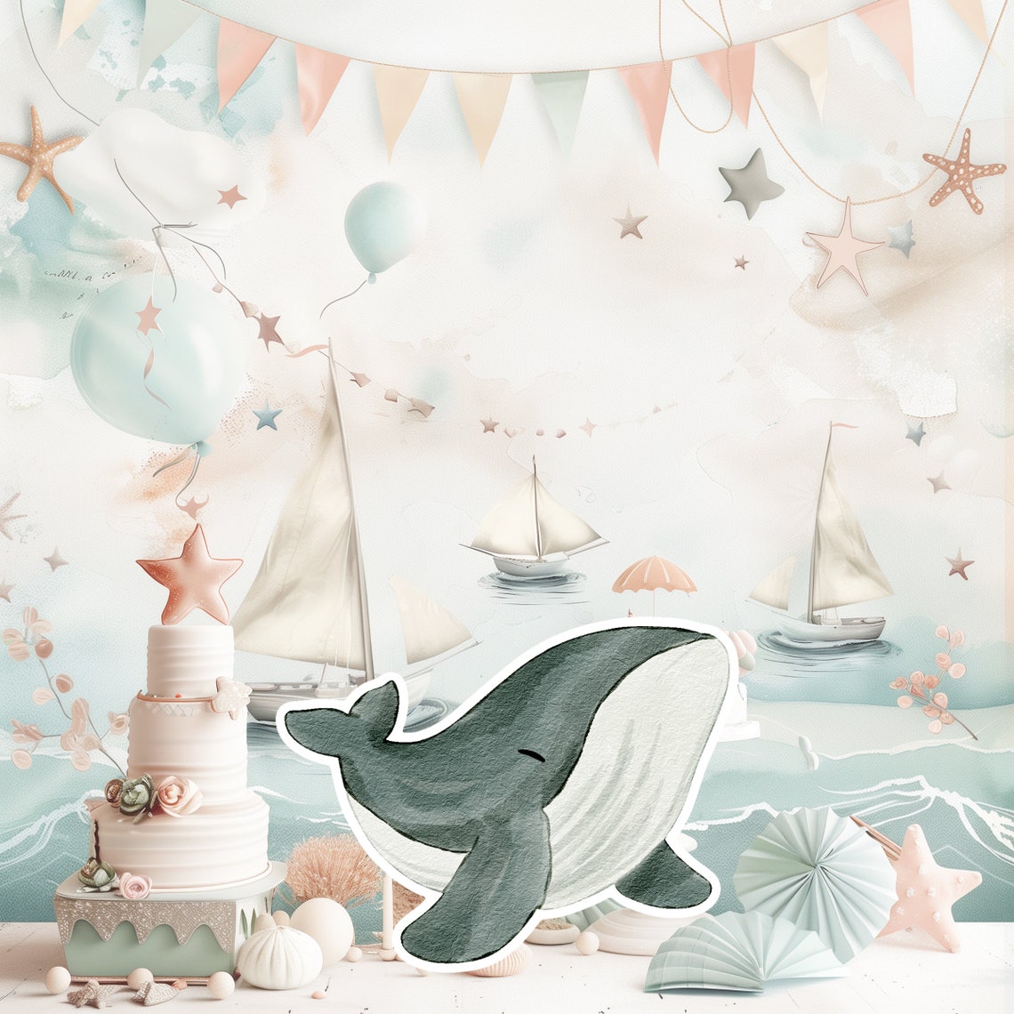 Whale Baby Big Decor Cutout Party Props, Cute WHALE Birthday Standee ...