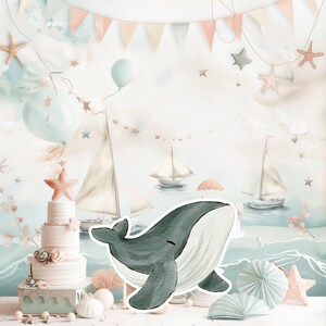 Whale Baby Big Decor Cutout Party Props, Cute WHALE Birthday Standee ...