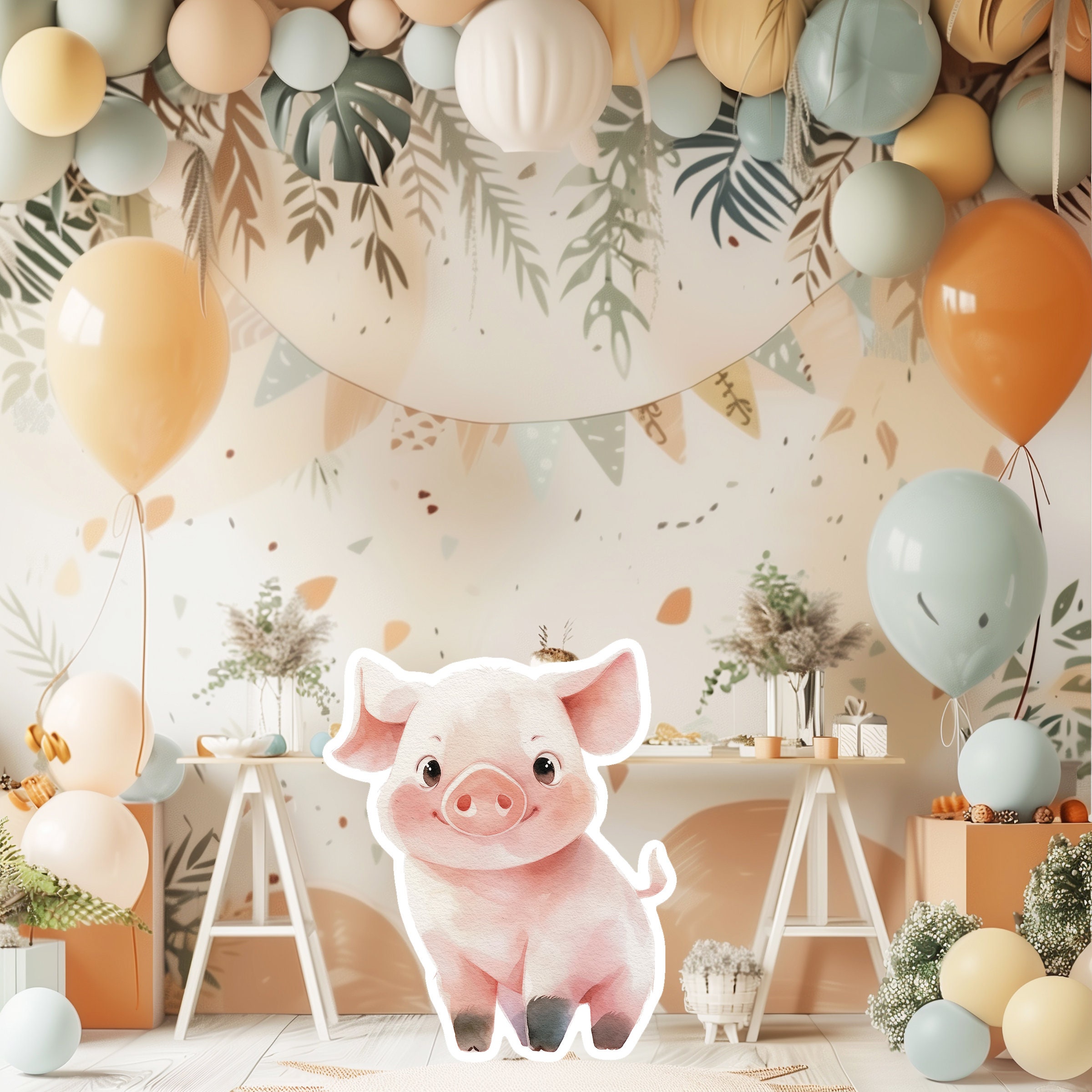 Pig Farm Baby Big Decor Cutout Party Props, Cute Pig Birthday Standee ...