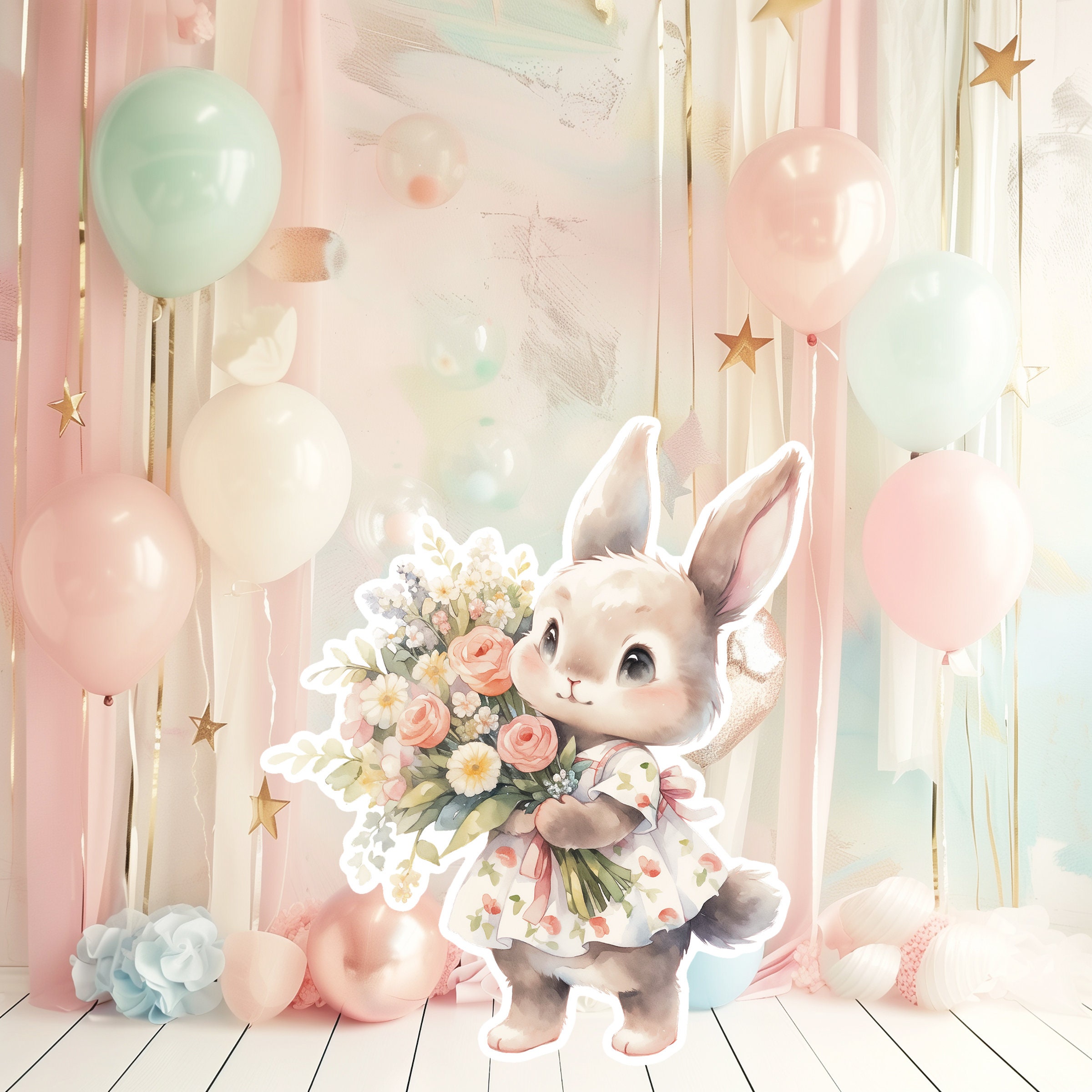 Bunny Baby Big Decor Cutout Party Props, Cute Rabbit Birthday Standee ...