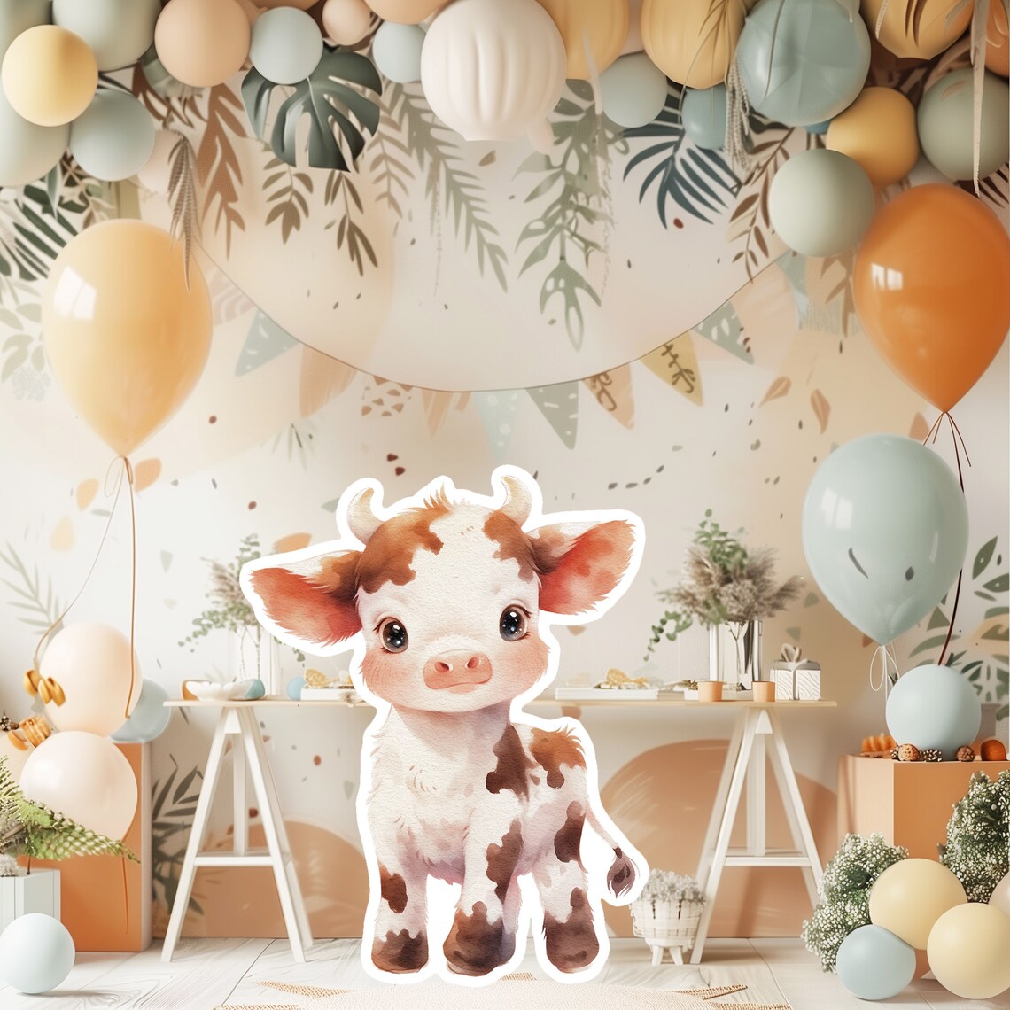 Cow Farm Baby Big Decor Cutout Party Props, Cute Cow Birthday Standee ...