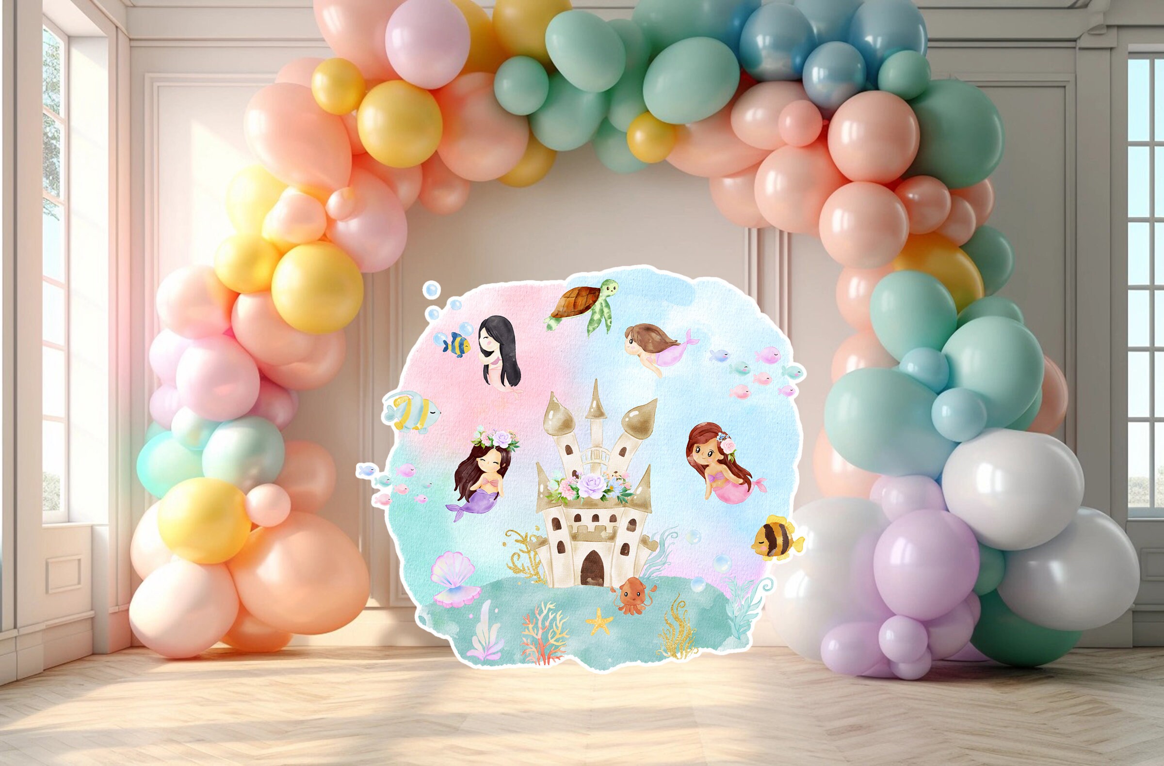 Mermaid Big Decor Cutout, Baby Girl Birthday Standee, Whimsical Floral ...