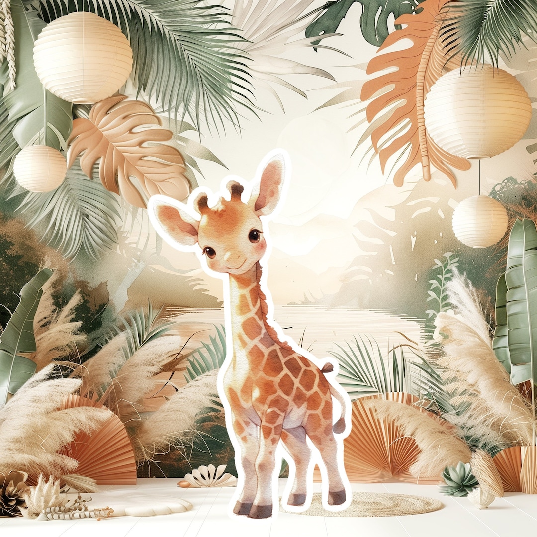 Giraffe Baby Big Decor Cutout Party Props, Cute Jungle Birthday Standee ...
